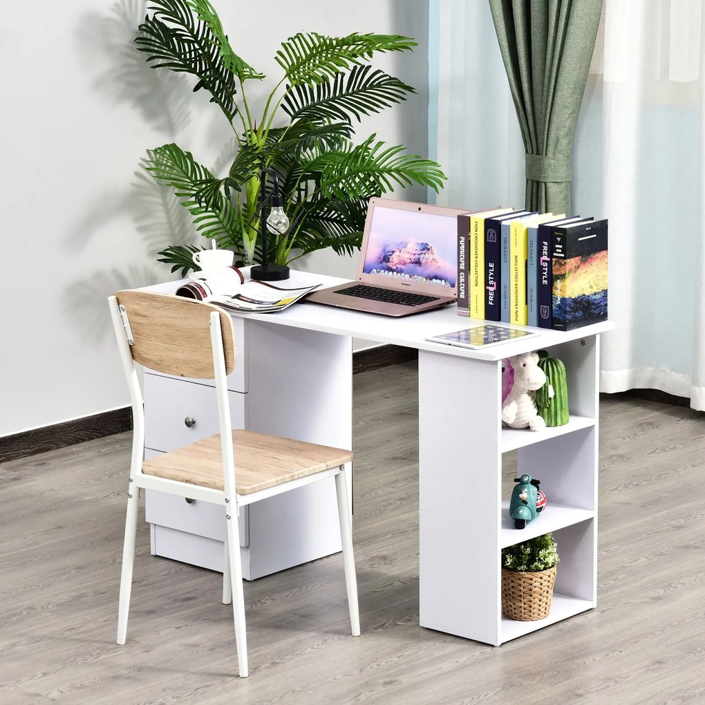 HOMCOM Multimediální Počítačový Stůl s Více Úložnými Prostory 3 Zásuvkami 2 Policemi 120L x 49W x 72H cm Bílý | Aosom