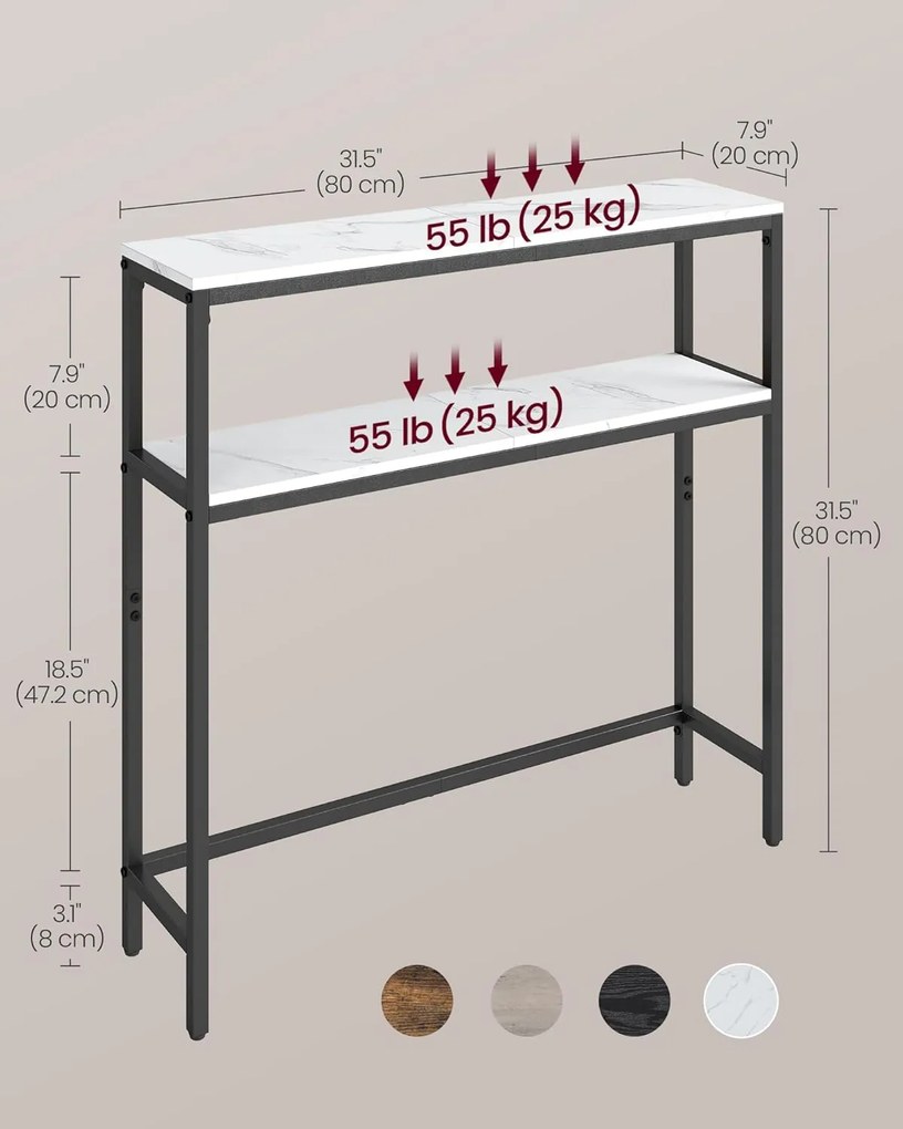 Konzolový stolek Vasagle Crem 80 cm černý/bílý mramor