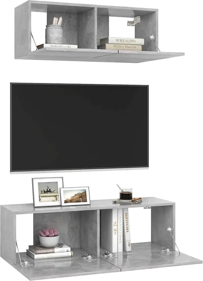 2dílný set TV skříněk betonově šedý kompozitní dřevo 3079122
