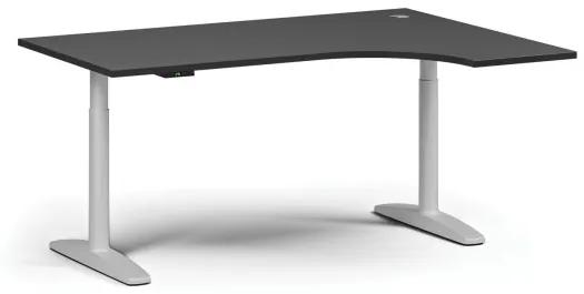 Výškově nastavitelný stůl OBOL, elektrický, 675-1325 mm, rohový pravý, deska 1600x1200 mm, bílá zaoblená podnož, grafit