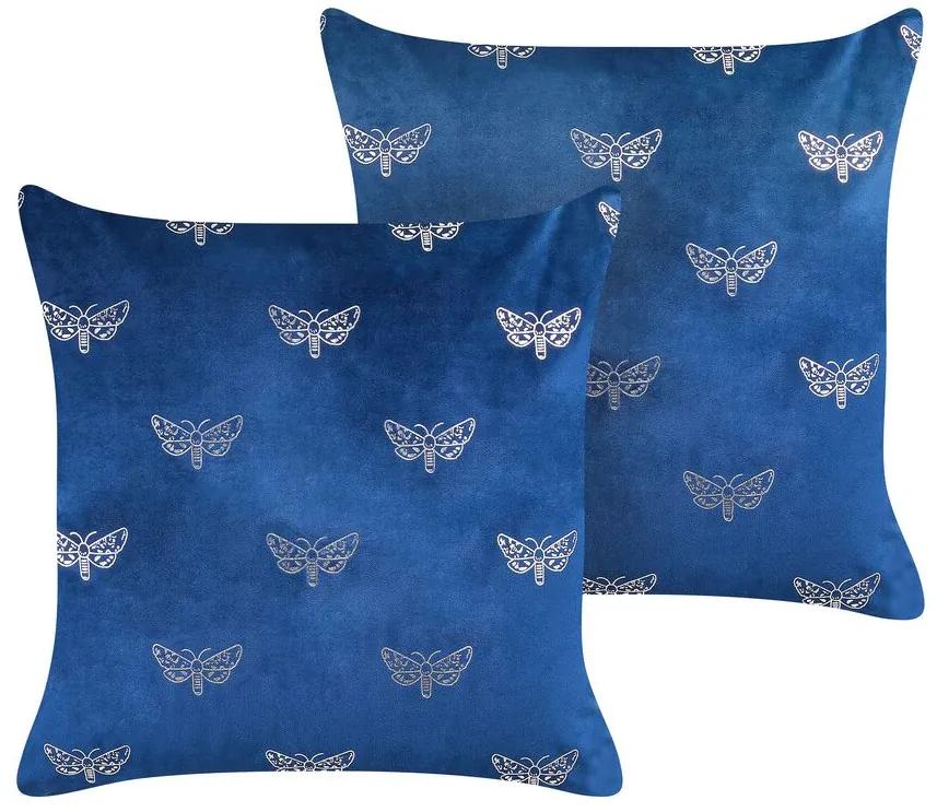 Sada 2 sametových polštářů 45 x 45 cm modré YUZURI Beliani