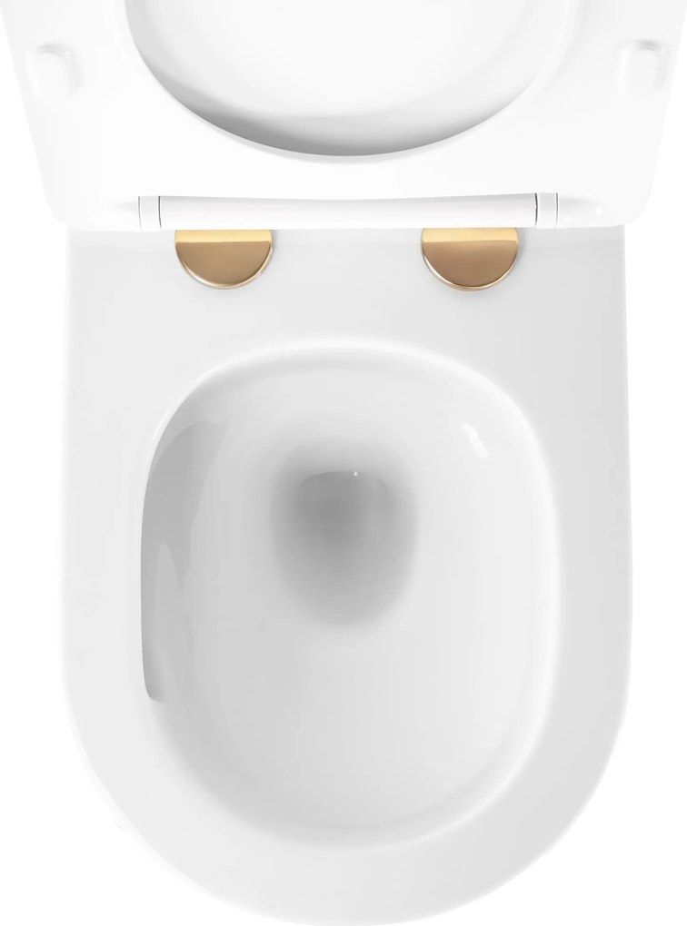 Rea Carlo Mini Tornado, závěsná WC mísa 490x355x350mm + toaletní sedátko, bílá-zlatý okraj, REA-C6801