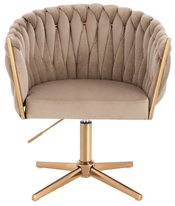 LuxuryForm DESIGN Otočná židle NORDEN VELUR na zlatém kříži - latte