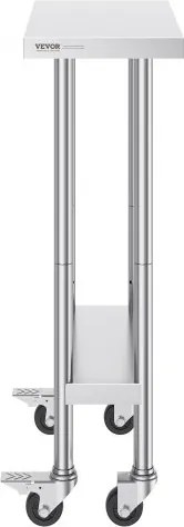 Pracovní stůl z nerezové oceli Komerční přípravný stůl 61 × 30,5 cm se 4 kolečky