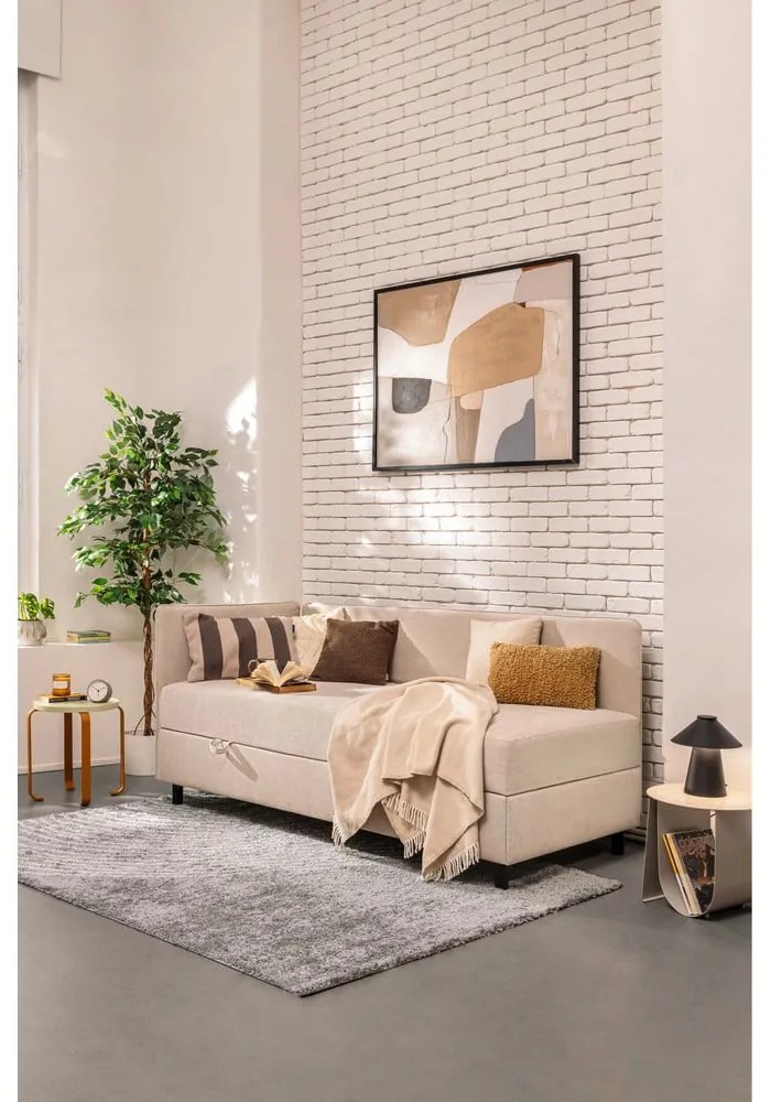 Béžová čalouněná jednolůžková postel s úložným prostorem s matrací 90x200 cm Avela - II. jakost – Bonami Selection