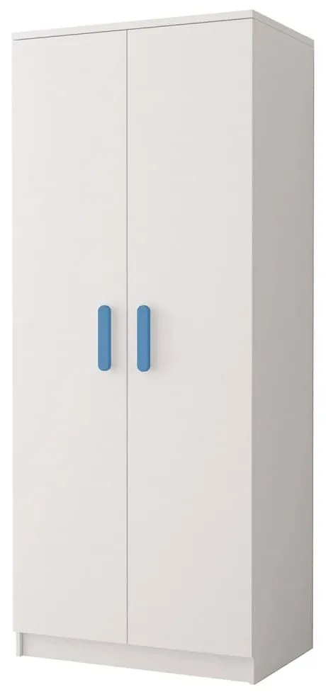 Bílá sestava do dětského pokoje Emili Varianta: S šatní skříní 120x193 cm, Barva úchytek: Modrá