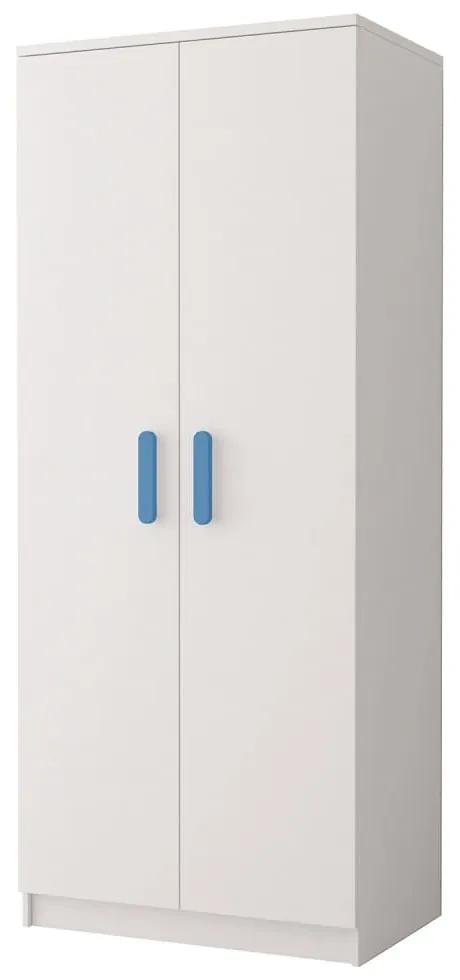Bílá sestava do dětského pokoje Emili Varianta: S šatní skříní 80x193 cm, Barva úchytek: Modrá