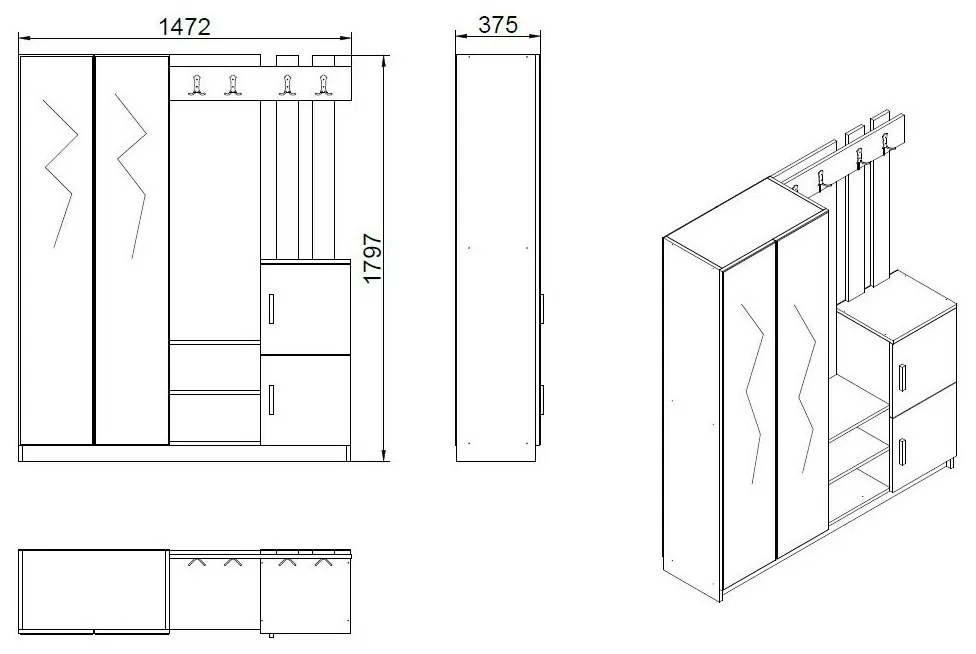 Předsíňová sestava Dany Atlantic Pine and Anthracite