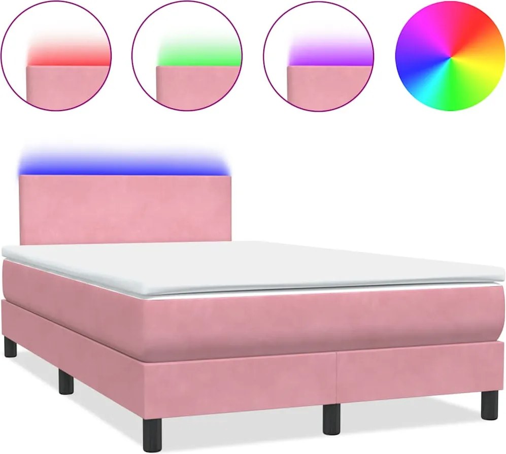 Box spring postel s matrací a LED růžová 120x220 cm samet 3316736