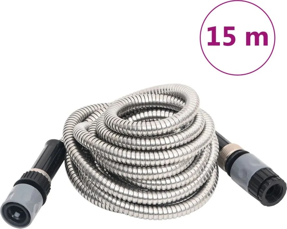 vidaXL Zahradní hadice s tryskou stříbrná 0,6" 15 m nerezová ocel [154511]