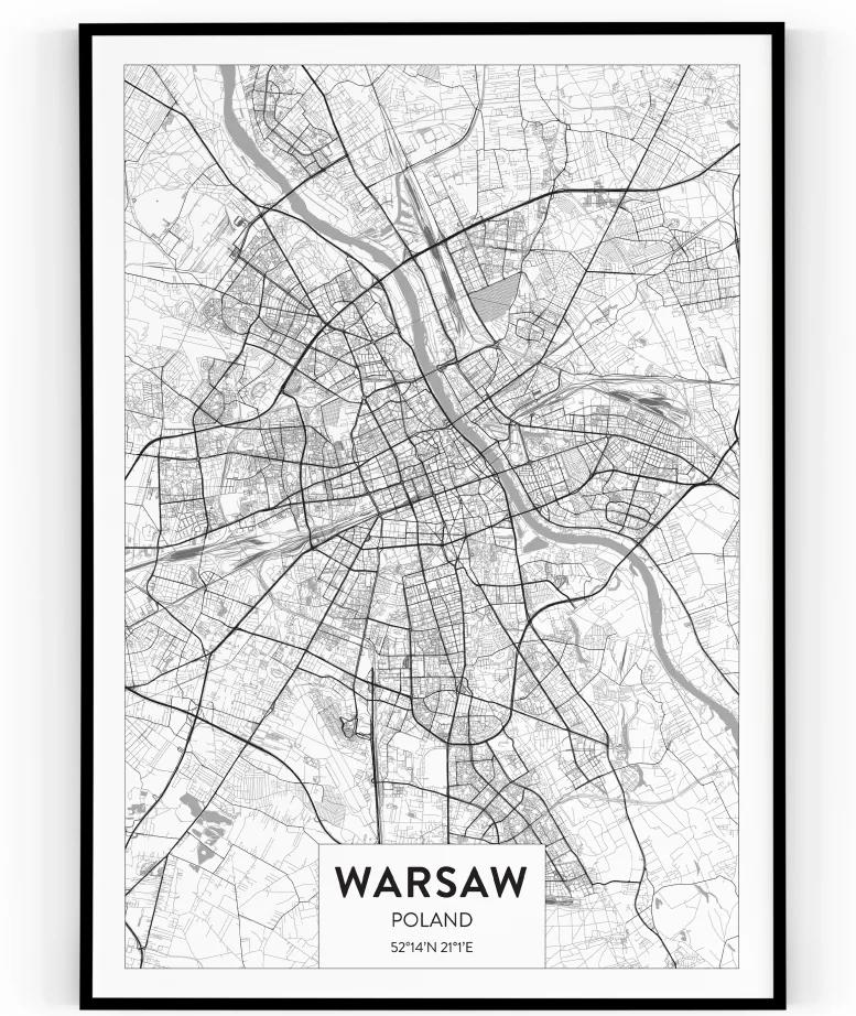 Obraz Mapa Warsaw 30 x 40 cm - napnuté plátno na dřevěném rámu