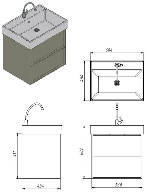 Lavedo Quadra Grey 60 koupelnová skříňka s umyvadlem, mat