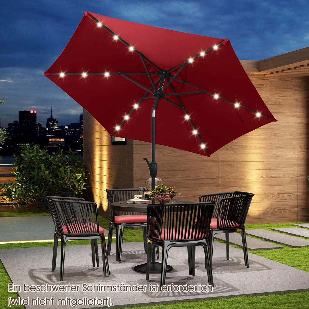 Costway Slunečník 230 cm s LED solárním osvětlením a klikou