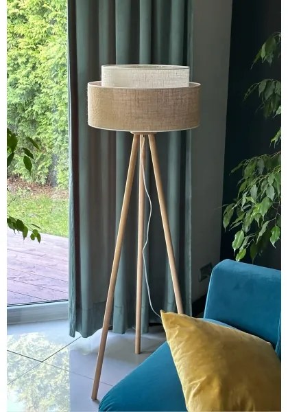 Duolla - Stojací lampa YUTE BOHO 1xE27/15W/230V pr. 45 cm hnědá/krémová