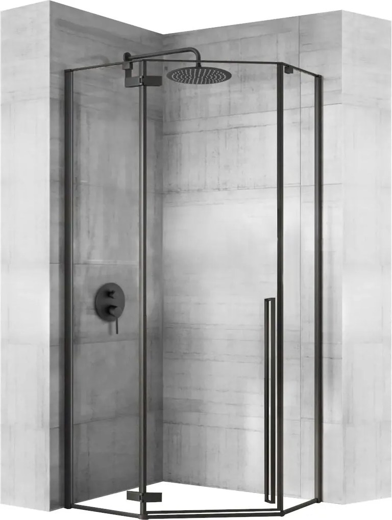 Pětiúhelníkový sprchový kout REA DIAMOND 90x90 cm, černý matný/transparent - bez vaničky