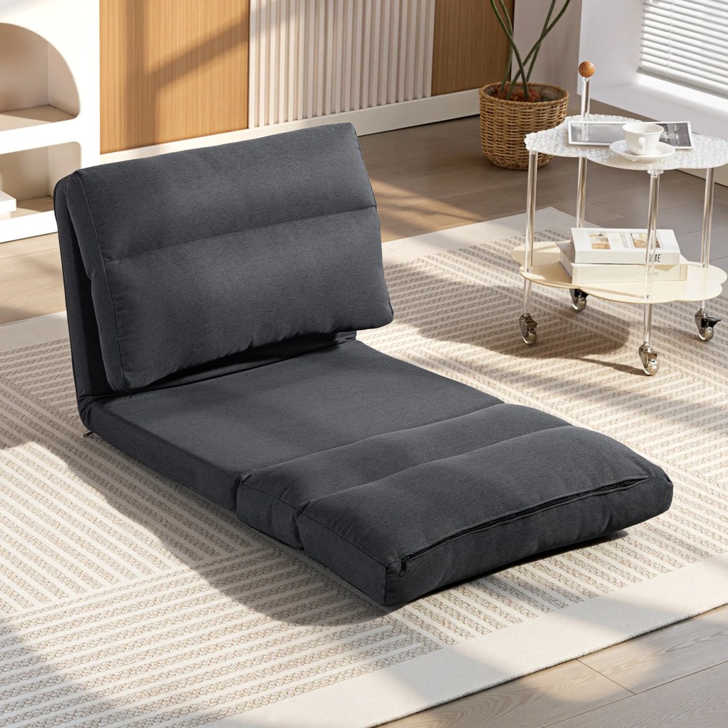 HOMCOM Sedací pytel s funkcí postele, sklápěcí opěrka, skládací, do 120 kg, 70 x 72 x 56 cm, tmavě šedá