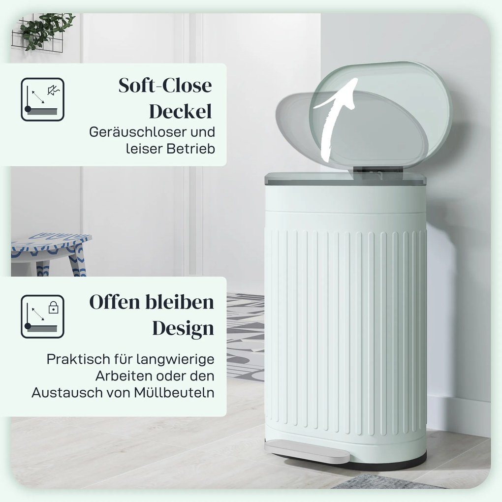 HOMCOM Koš na odpadky 30 l pedálový koš s víkem nožní pedál vyjímatelný vnitřní koš s funkcí soft-close 36,5 x 31,2 x 60,8 cm, zelený