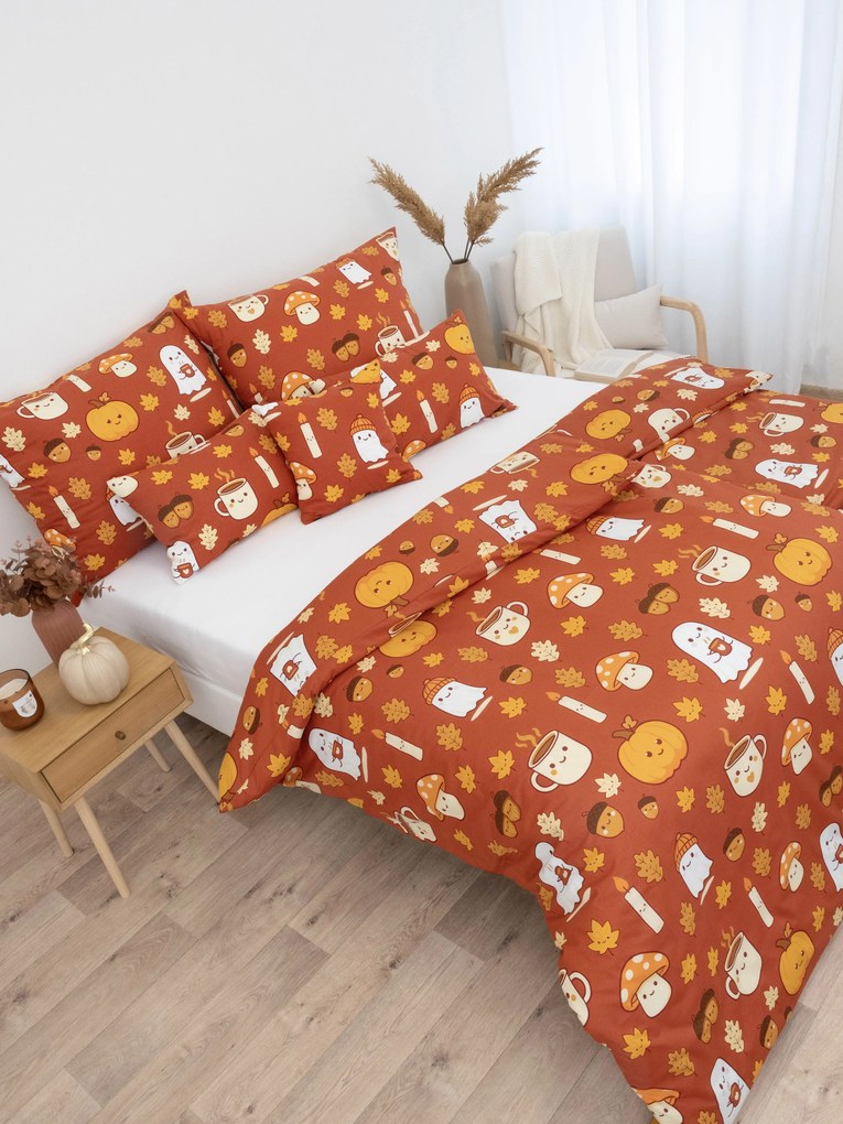 MK Lůžkoviny Francouzské bavlněné povlečení Renforcé - Strašidelný podzim terakota 220 × 200 cm, 2ks 70 x 90 cm