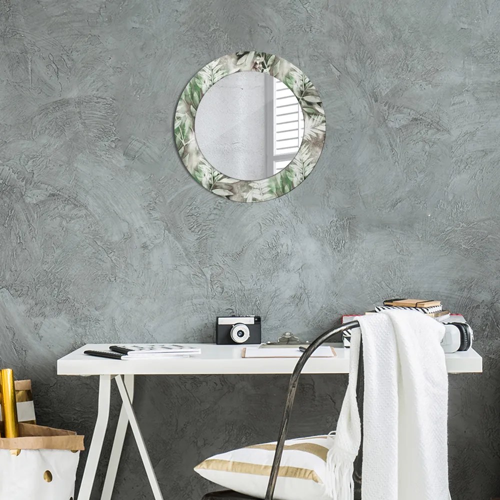 Kulaté dekorativní zrcadlo na zeď Listy do akvarelu fi 50 cm