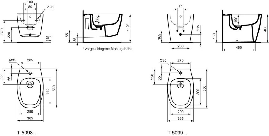 IDEAL STANDARD - Dea Stojící bidet 365 x 400 x 550 mm, bílá matná T509983