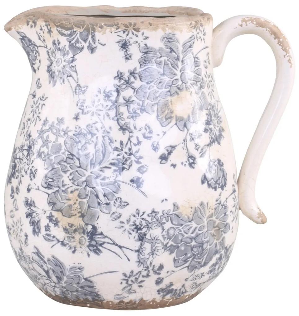 Keramický dekorační džbán se šedými květy Melun -  20*16*20cm