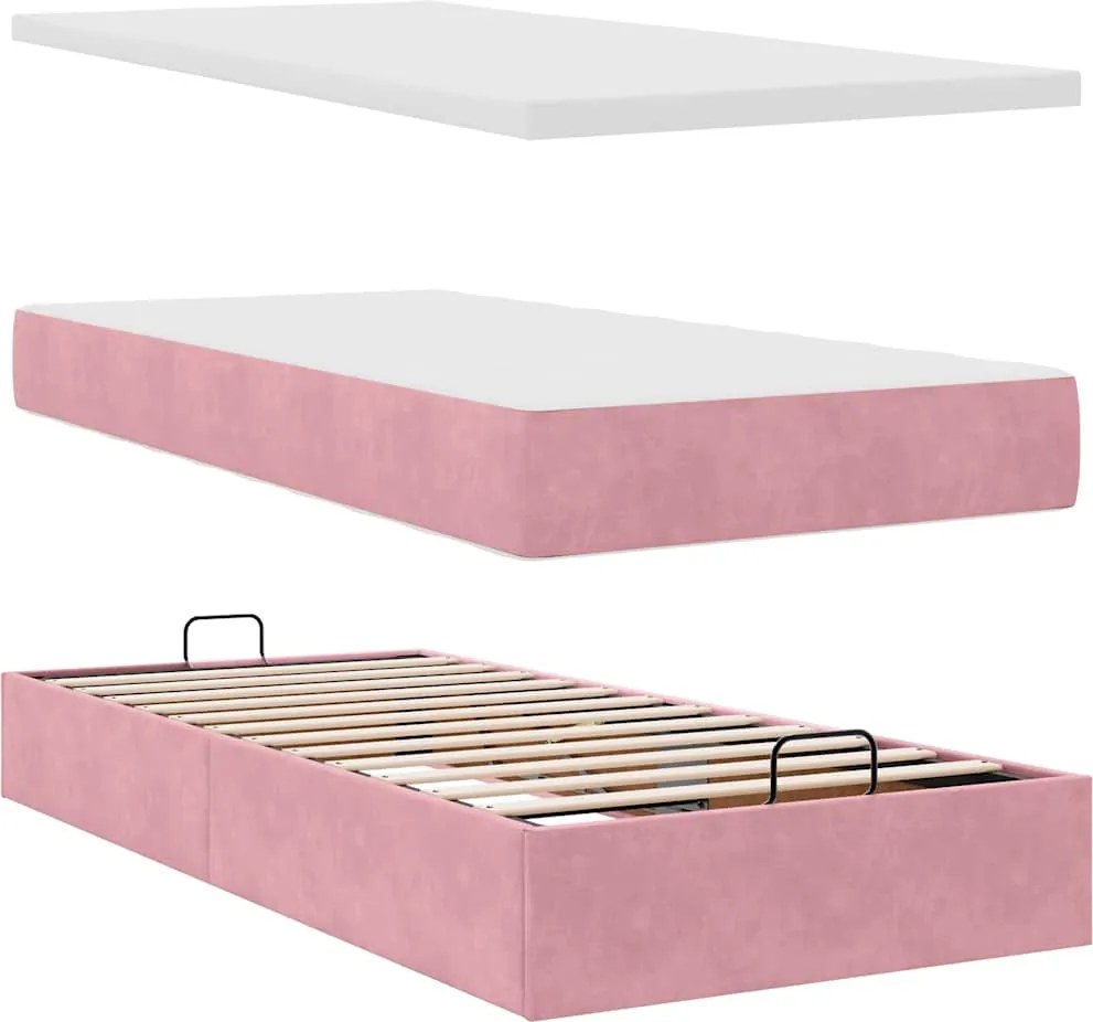 Osmanská postel s matrací &amp; LED růžová 80x200cm samet 3312661