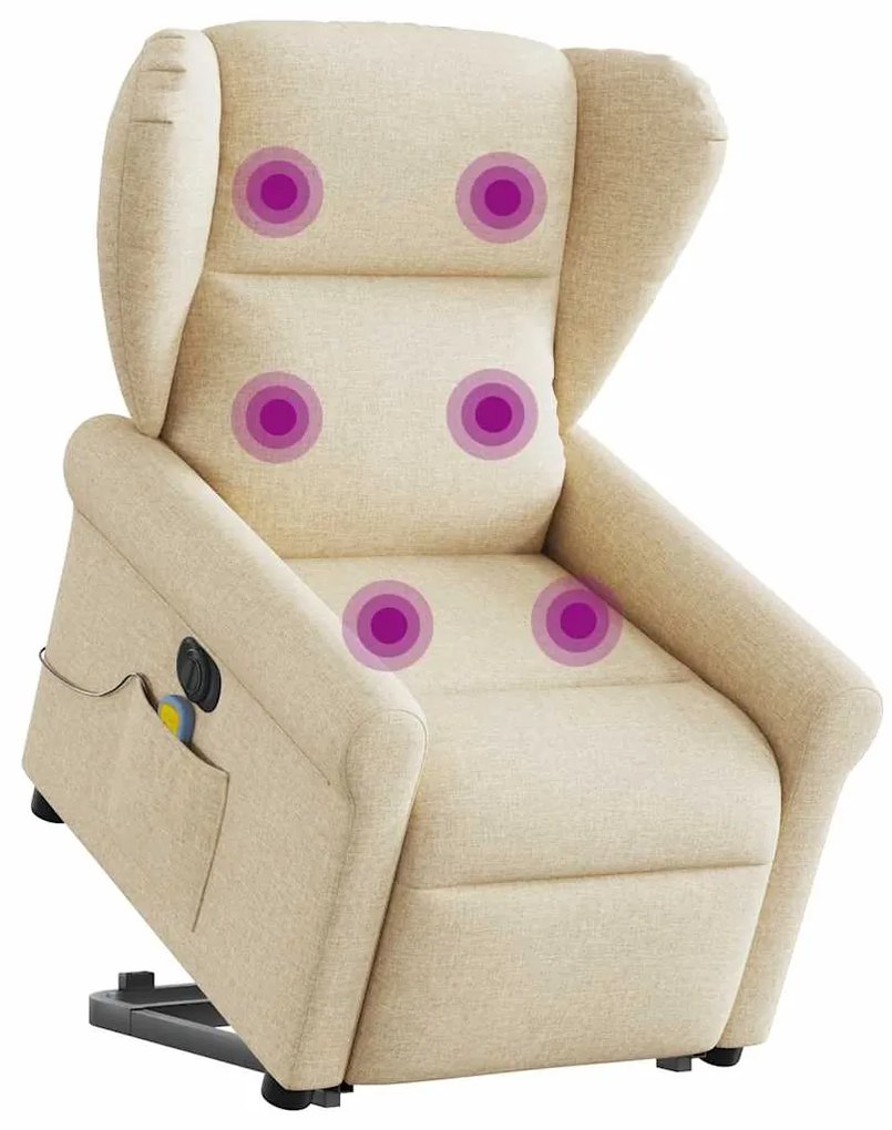 Elektrické zvedací masážní polohovací křeslo krémové textil 3303412