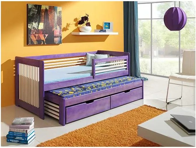 Dětská postel s přistýlkou, zábranou a úložným prostorem ANNA, masiv borovice MEBLOBED