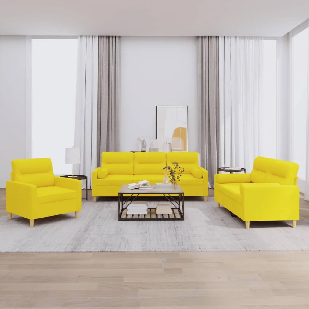 3dílná sedací souprava s polštáři světle žlutá textil 3201557