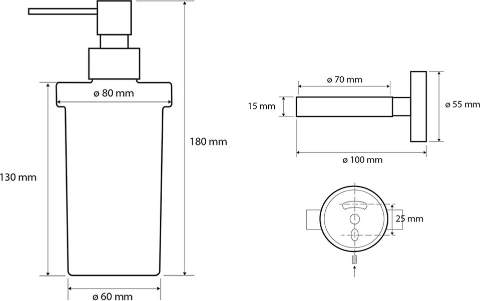 Sapho Sapho, X-ROUND BLACK dávkovač mýdla, mléčné sklo, 230ml, černý, XR101B