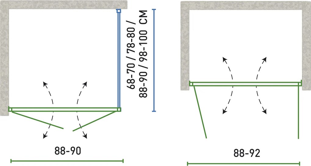 Novoterm Dvoukřídlé otevíravé sprchové dveře NV-Solid DDP BL 90, černá/transparent - bez vaničky