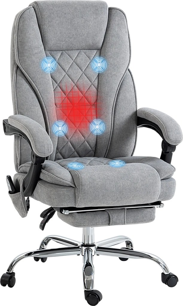 Vinsetto kancelářská židle s vibrační masáží, ergonomická kancelářská židle s funkcí sklápění a vytápěním, nastavitelná otočná židle s opěrkou na nohy