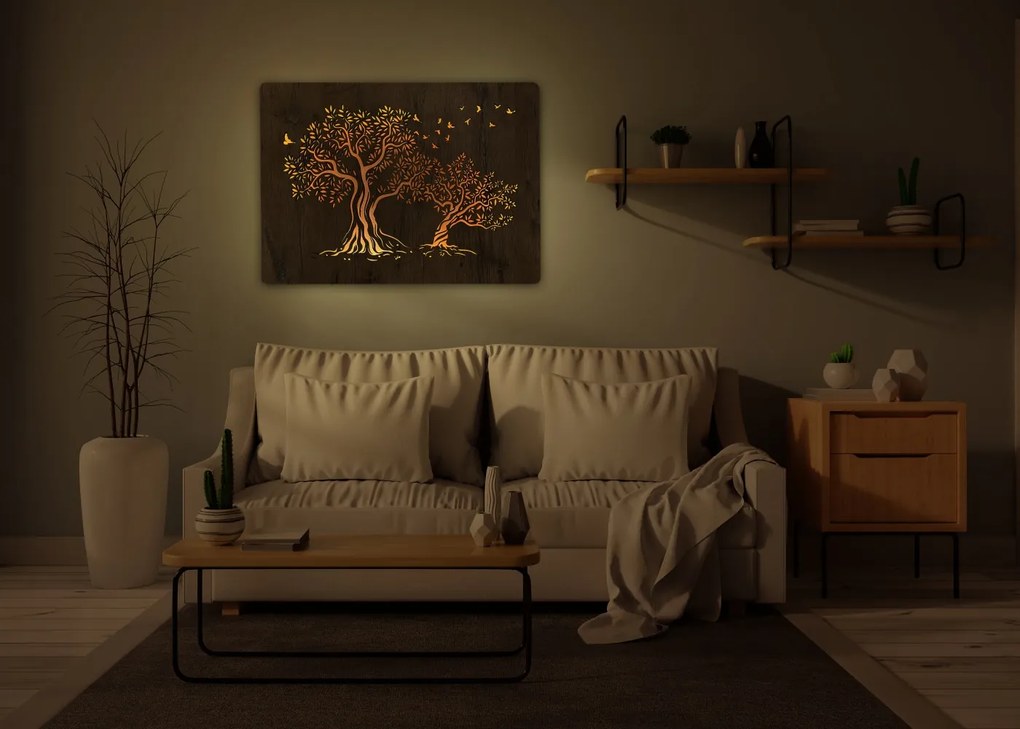 Li-Go "Dvě olivy" světelný obraz 230V 90x60 cm provedení povrchu: dub