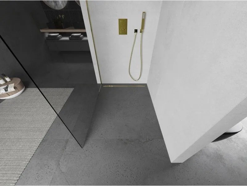 Mexen Kioto sprchová zástěna WALK-IN 8mm, 120x200 cm, sklo čiré/zlatý profil, 800-120-101-50-00