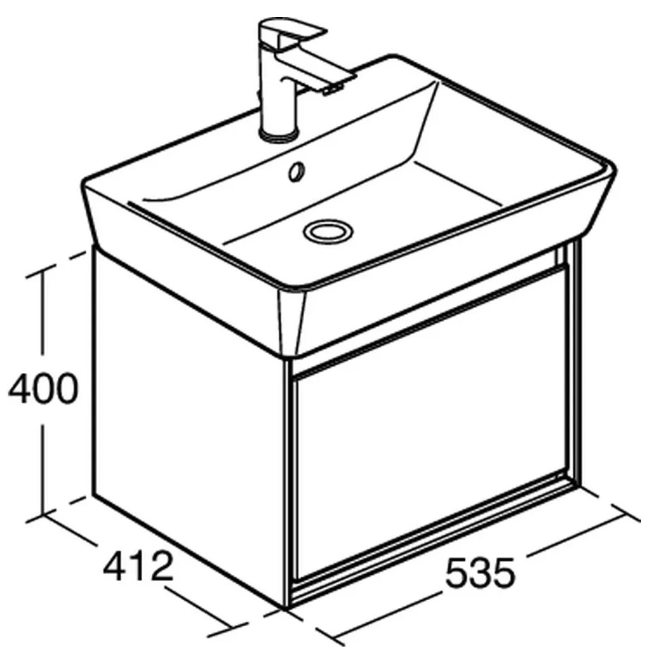 Ideal Standard Connect Air- Skříňka pod umyvadlo CUBE 60cm, 1 zásuvka, Lesklý bílý + matný světle šedý lak E0846KN