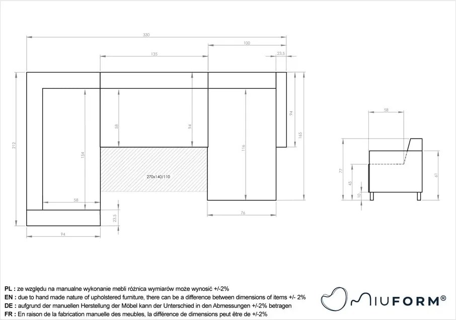 Béžová rozkládací/s úložným prostorem rohová pohovka (levý roh/do "U") Classy Sophie – Miuform
