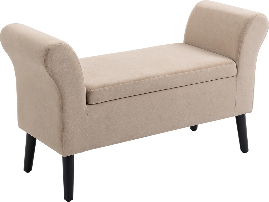 HOMCOM Lavice do obývacího pokoje Moderní čalouněná lavice s úložným prostorem, sametový polyester, kaučukové dřevo, područky, 115.5x43.5x66cm| Aosom