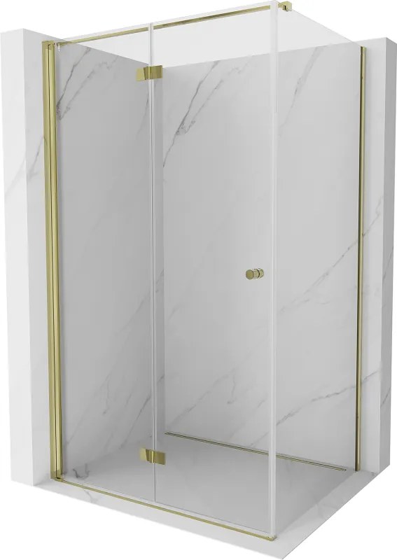 Mexen Mist-F T, 1-křídlý ​​skládací sprchový kout levý 100 x 70 cm, čiré sklo, zlatý lesklý profil, 8A6T-100-070-50-00-L
