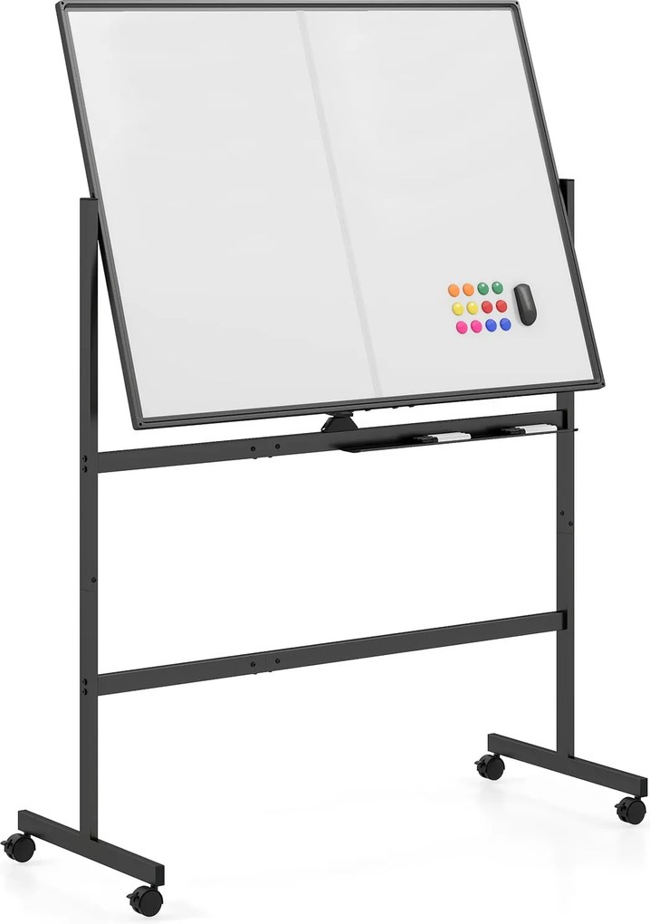 Costway Oboustranná magnetická tabule 120 × 90 cm na stojanu, černá
