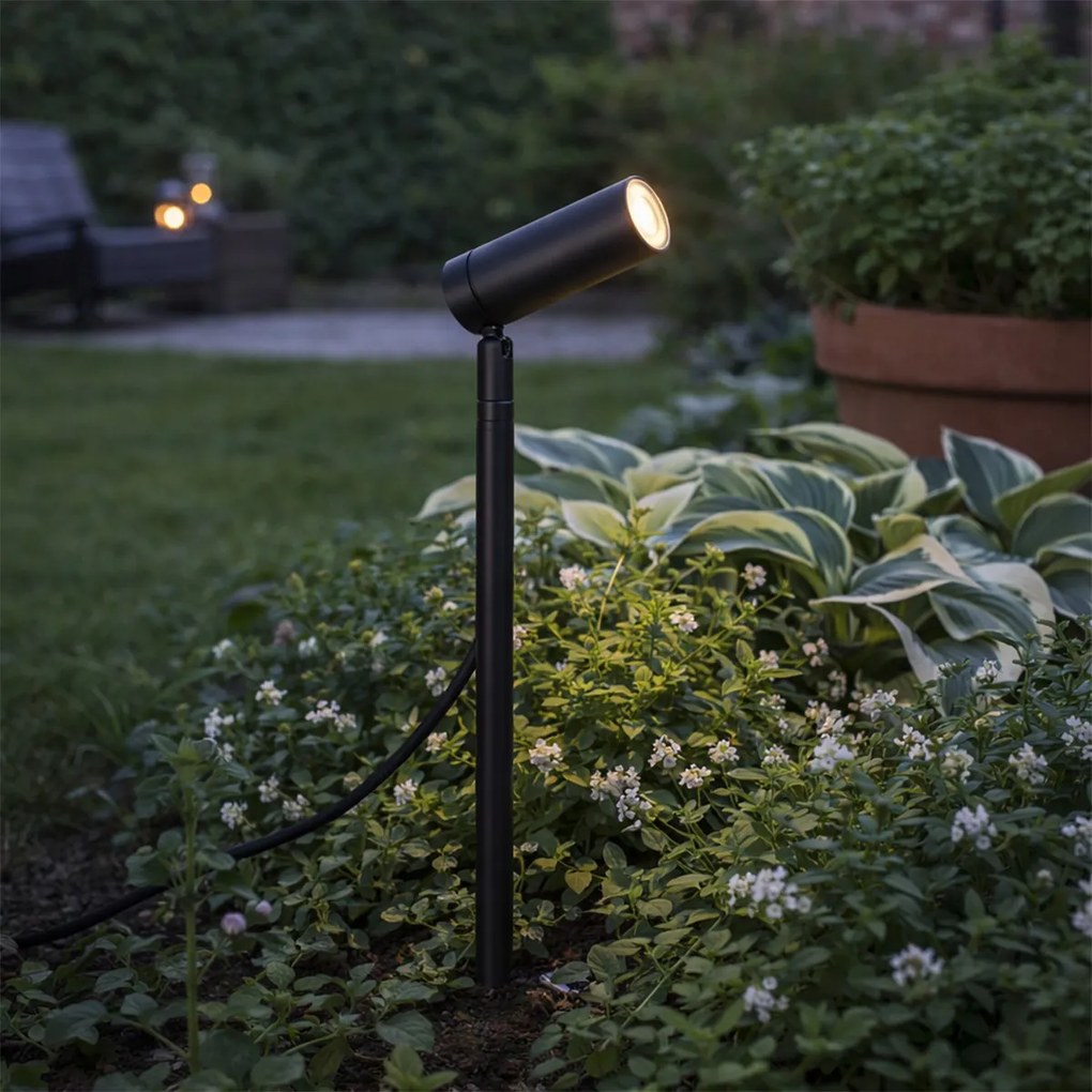 Bodové světlo se zemním hrotem černé 40 cm vč. LED nastavitelné IP65 vč. kabelu a zástrčky - Carl