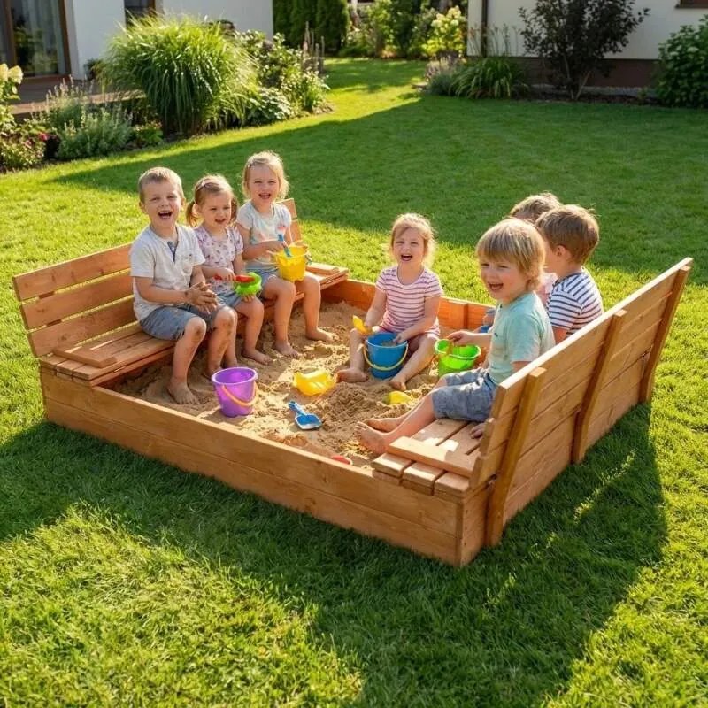 Dětské dřevěné pískoviště s poklopem a lavičkami Baby Mix 180x180 cm