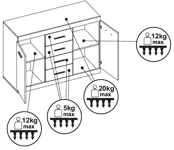Kombinovaná komoda Ares 1204S2D, bílá/dub sonoma