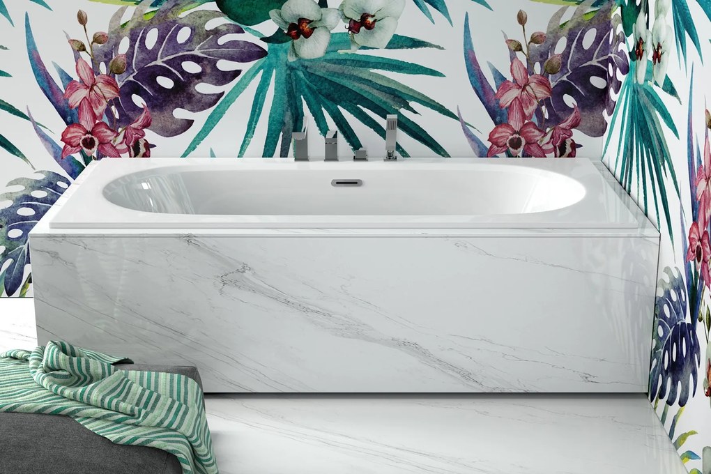 Besco Vitae Slim+ obdélníková vana akrylátová 160 x 75 cm s nožičkami sifon grafit barva bílá VANVIT16SLIMPLG+OLVPINOZ
