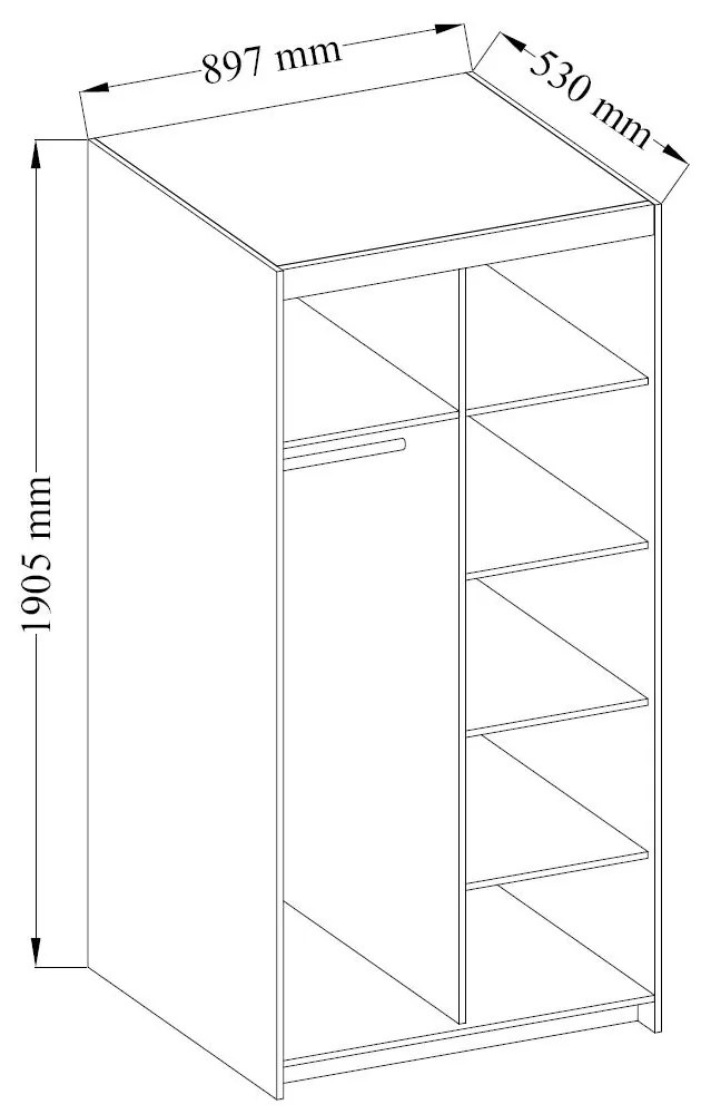 Šatní skříň ELENA 2D + zrcadla | 89,7 cm | dub sonoma