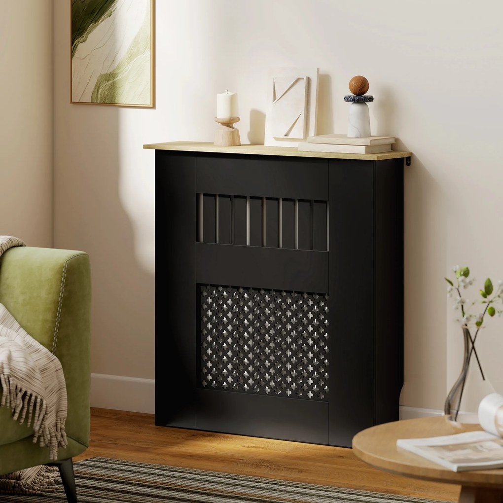 HOMCOM kryt radiátoru 78 x 19 x 81 cm, kryt radiátoru, moderní lamelový a voštinový design, černá