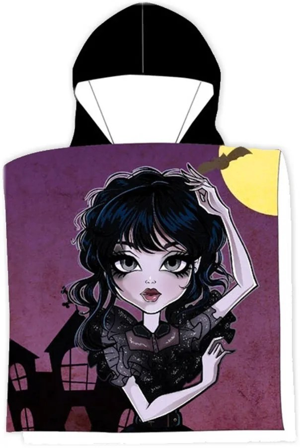 Dětská osuška s kapucí - plážové pončo Wednesday Addams - motiv Ghotic Girl - 55 x 110 cm