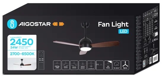 Aigostar-LED Stmívatelný stropní ventilátor LED/24W/230V 2700-6500K 106,6cm + DO