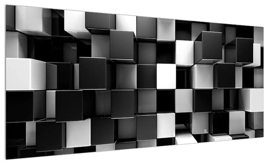 Abstraktní černobílý obraz - kostky (100x40 cm)