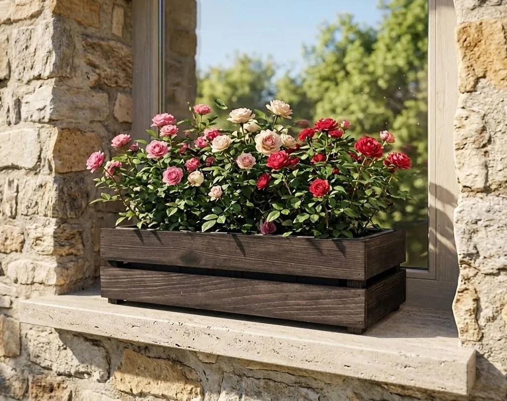 AMADEA Dřevěný obal s truhlíkem mořený, 51,1x18,6x15cm, český výrobek
