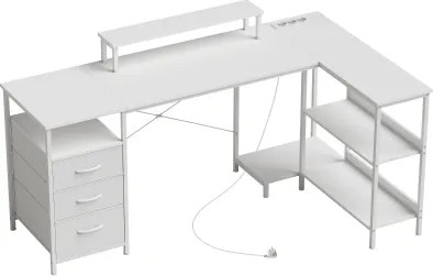 HOMCOM L-rohový psací stůl se zásuvkami, 170x100 cm, bílý